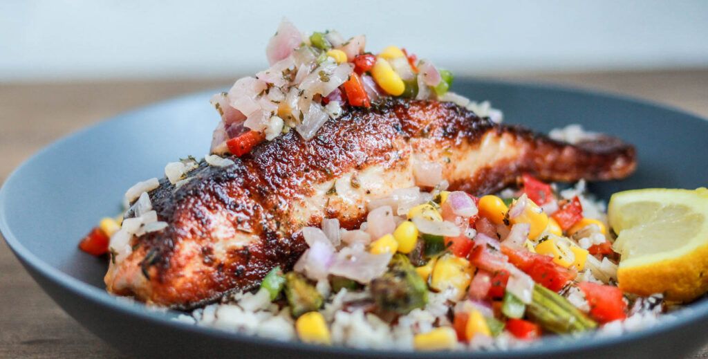 Blackened Salmon and Corn Salsa Rice Bowl | Lilies and Loafers