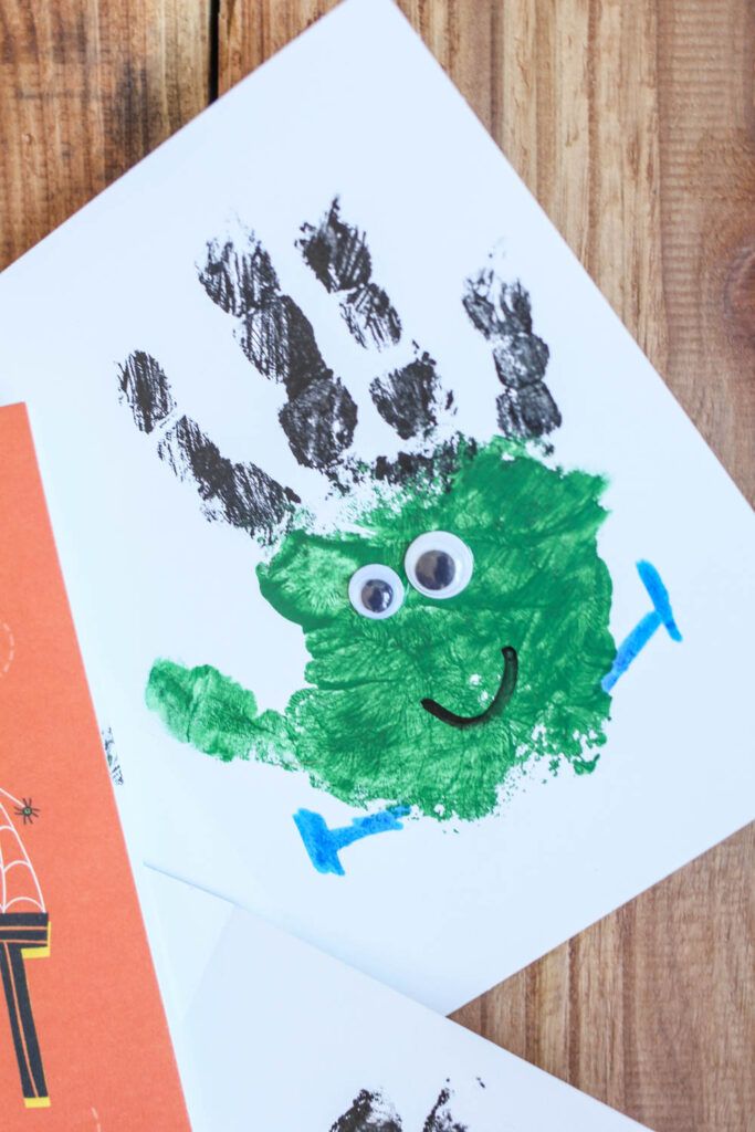 Frankenstein Handprints Halloween Cards | Lilies and Loafers