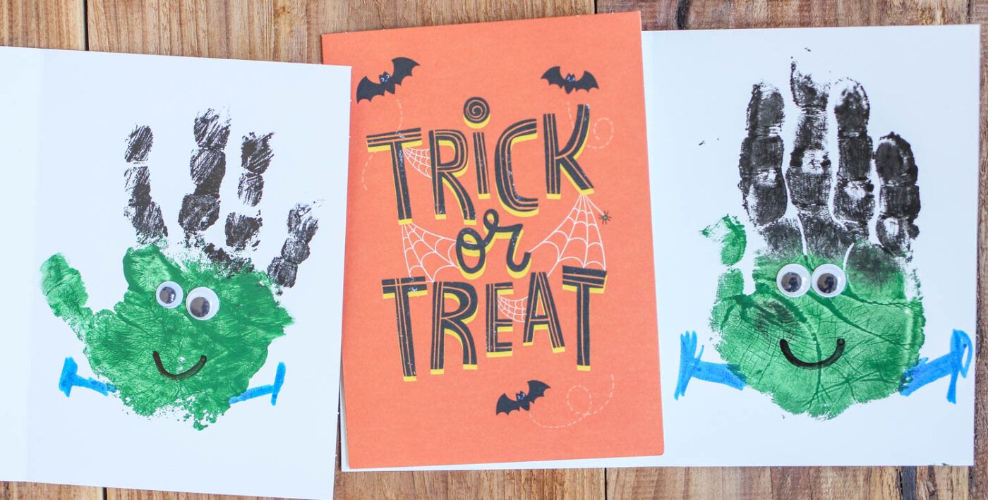 Frankenstein Handprints Halloween Cards | Lilies and Loafers