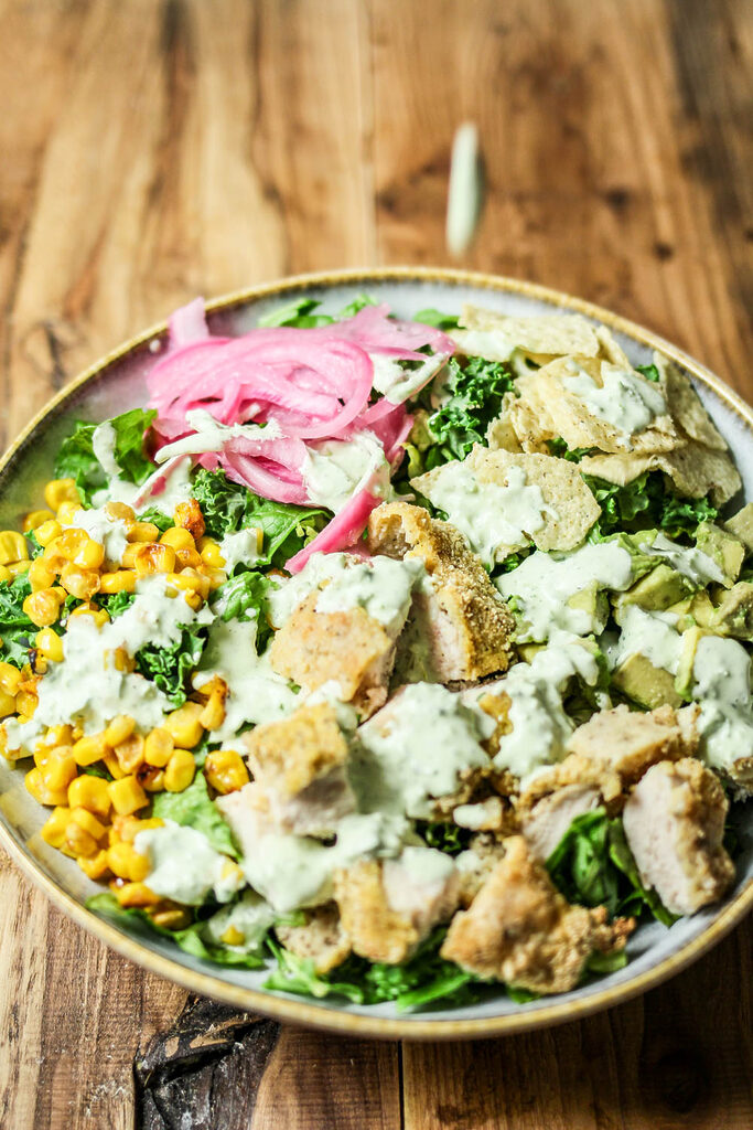 Crispy Chicken Salad with Poblano Ranch Dressing | Lilies and Loafers